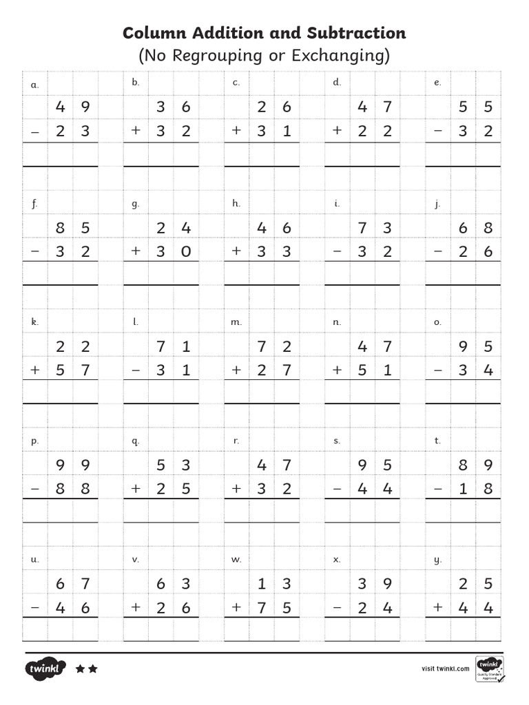 T N 10126 2digit Column Addition and Subtraction Activity Sheet ...