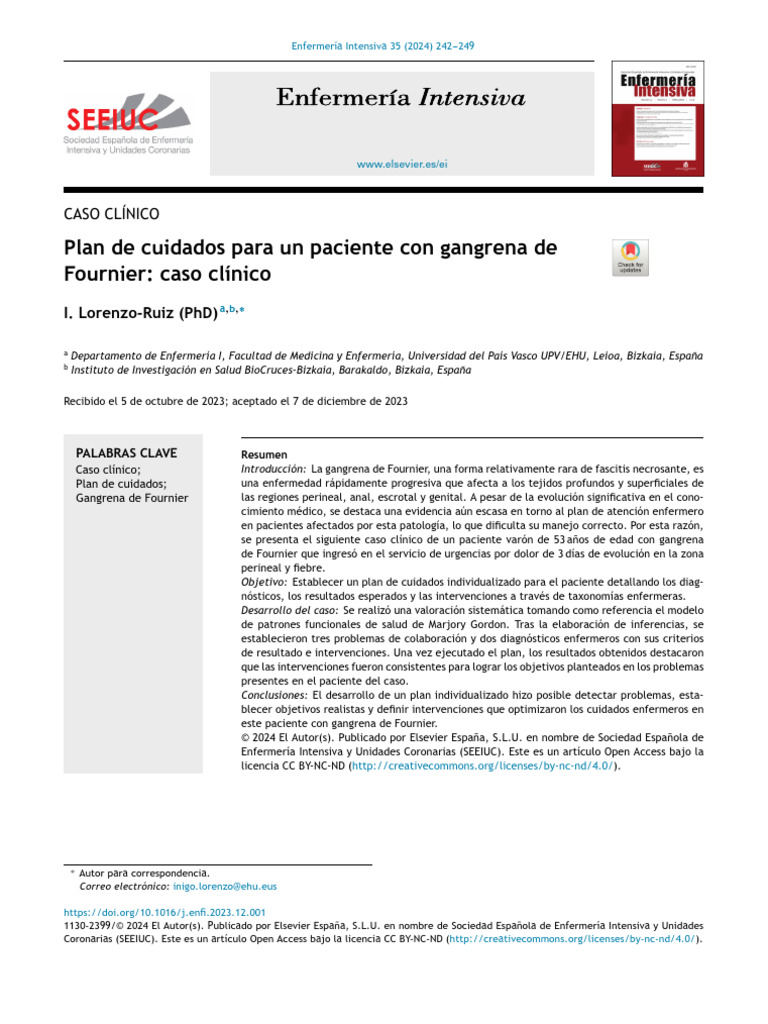 2024 - Uci - Plano de Cuidados - Doente Gangrena Fournier | PDF