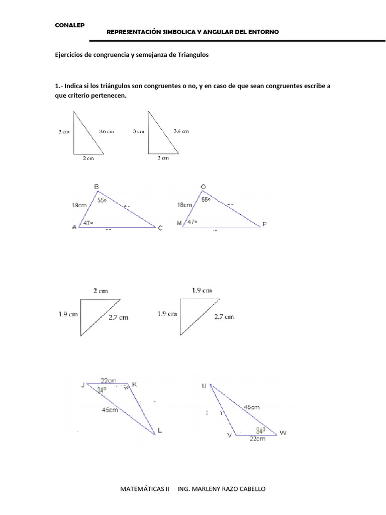 Ejercicios de Congruencia y Semejanza de Triangulos | PDF