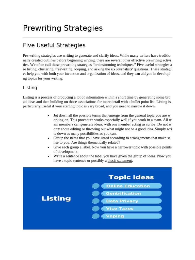 Prewriting Strategies Pdf
