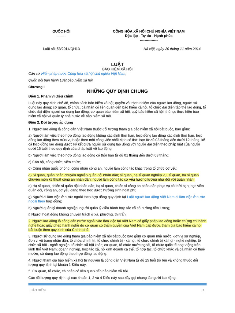 Luat BHXH 2014 | PDF