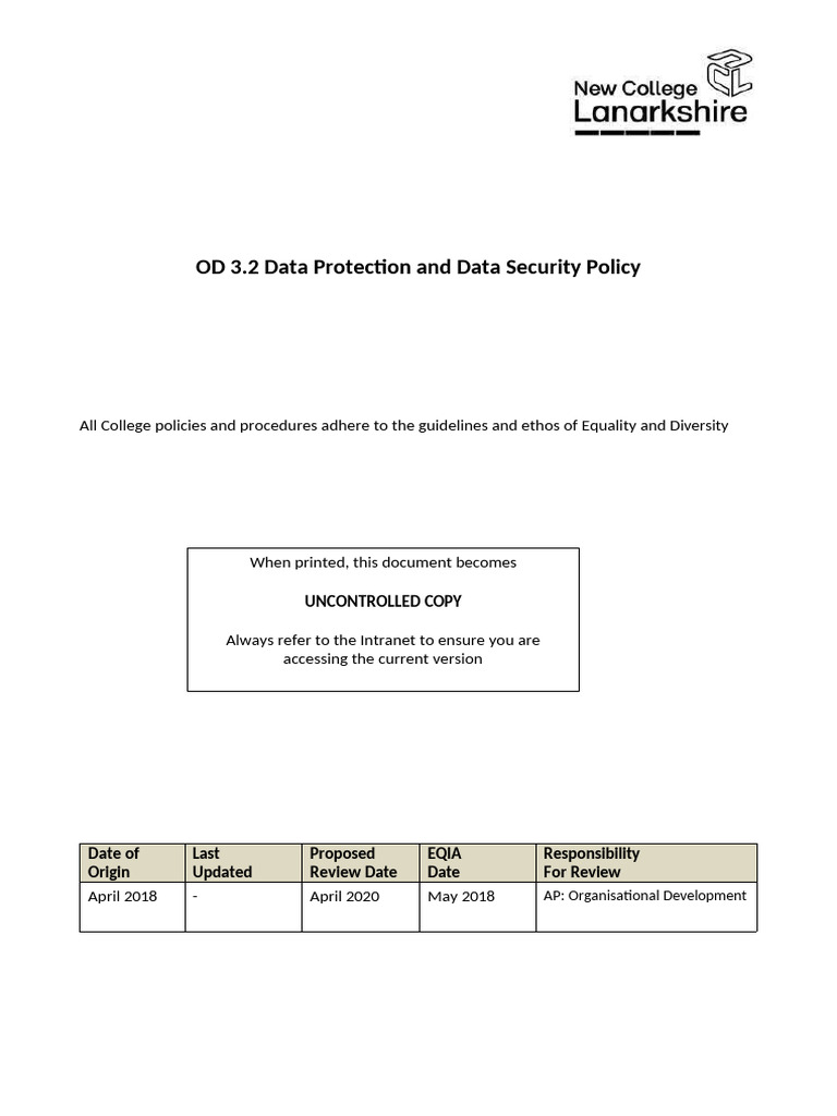 Data Protection and Data Security Policy | PDF