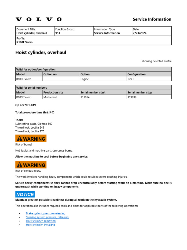 OVH Hoist CYlinder R100E | PDF
