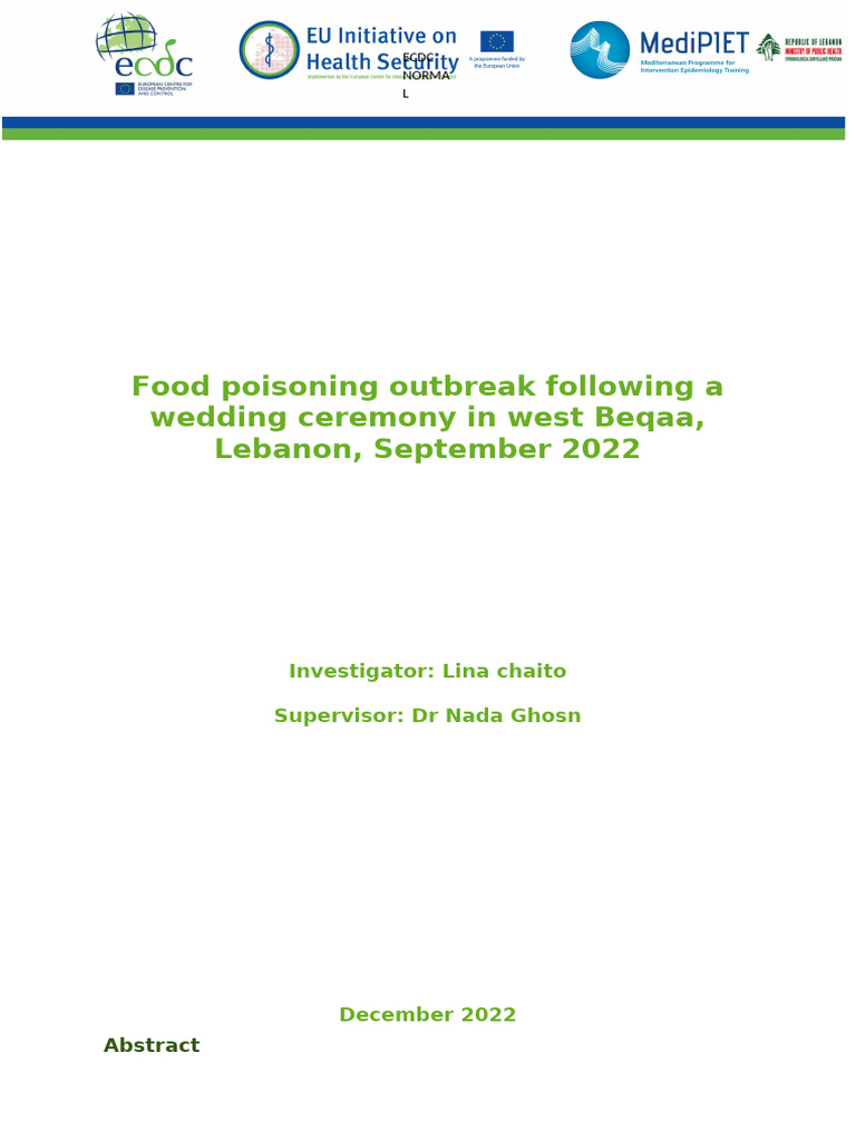 Food Posoning Outbreak Investigation-Final Report | PDF