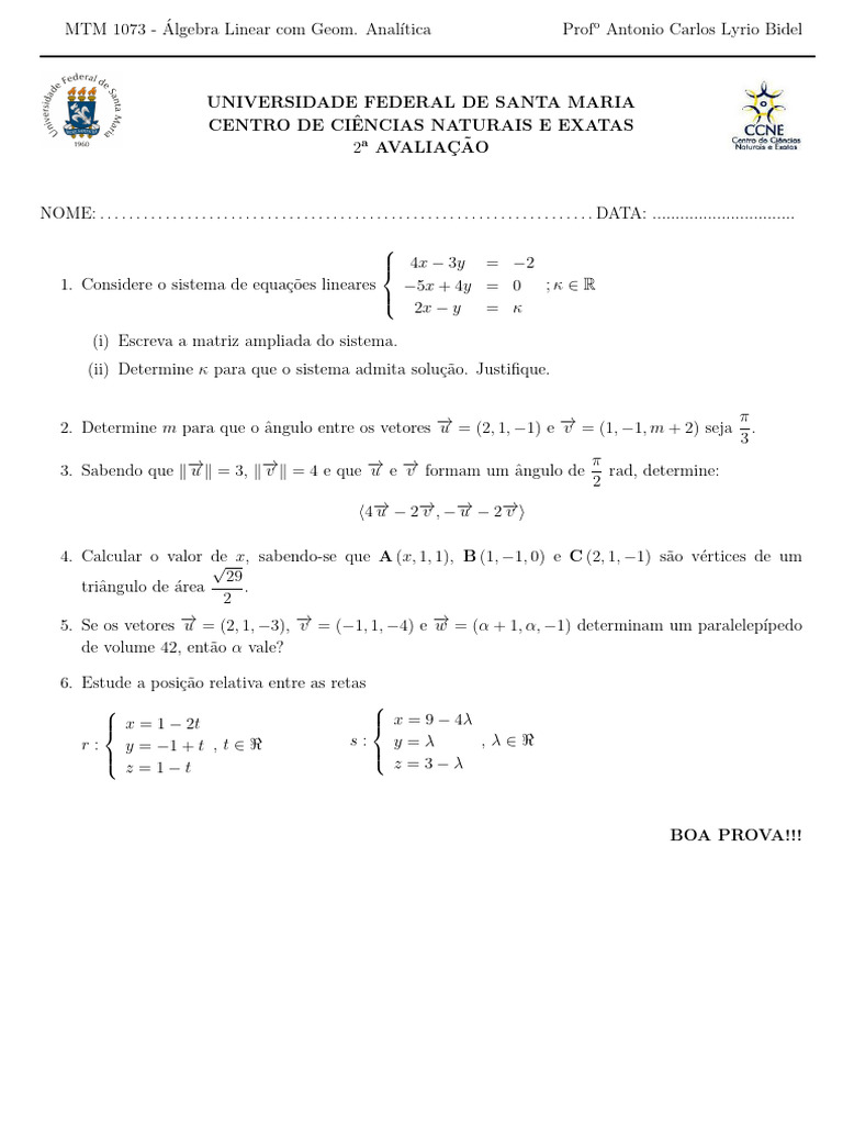 Prova 01 MTM1073 | PDF