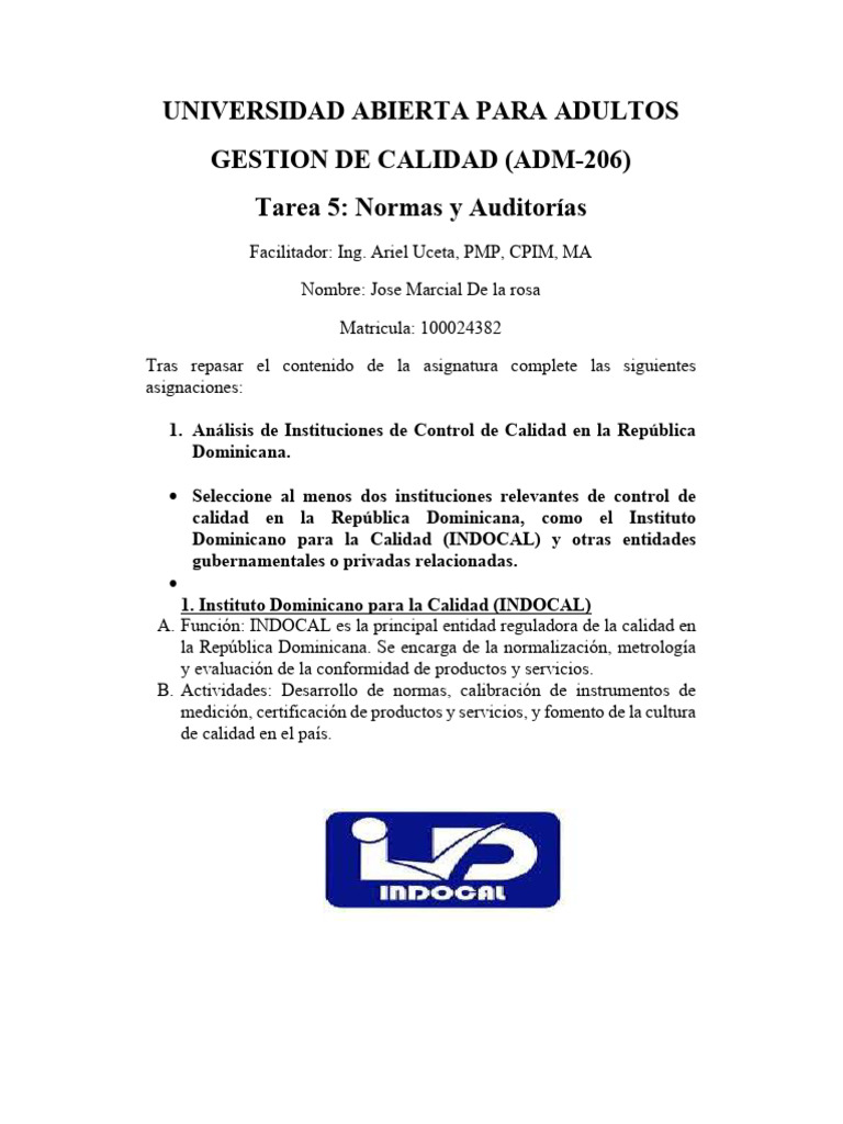 Control de Calidad en RD: INDOCAL y DIGENOR | PDF | Calidad (comercial ...