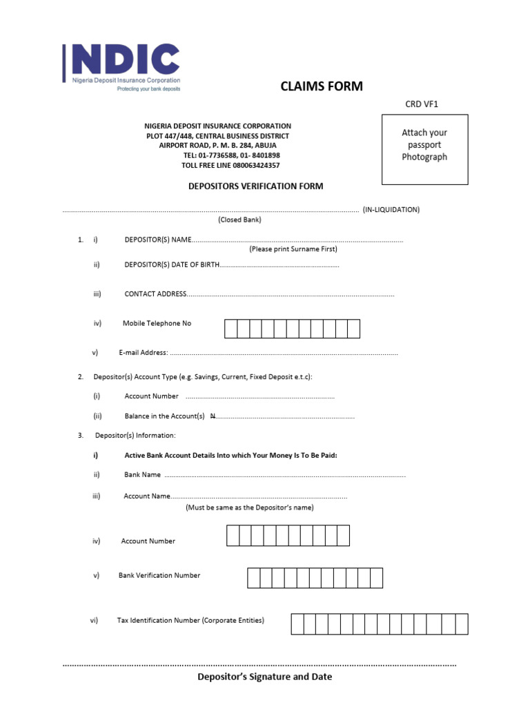 Depositors Verification Form CRD Vf1 2 | PDF