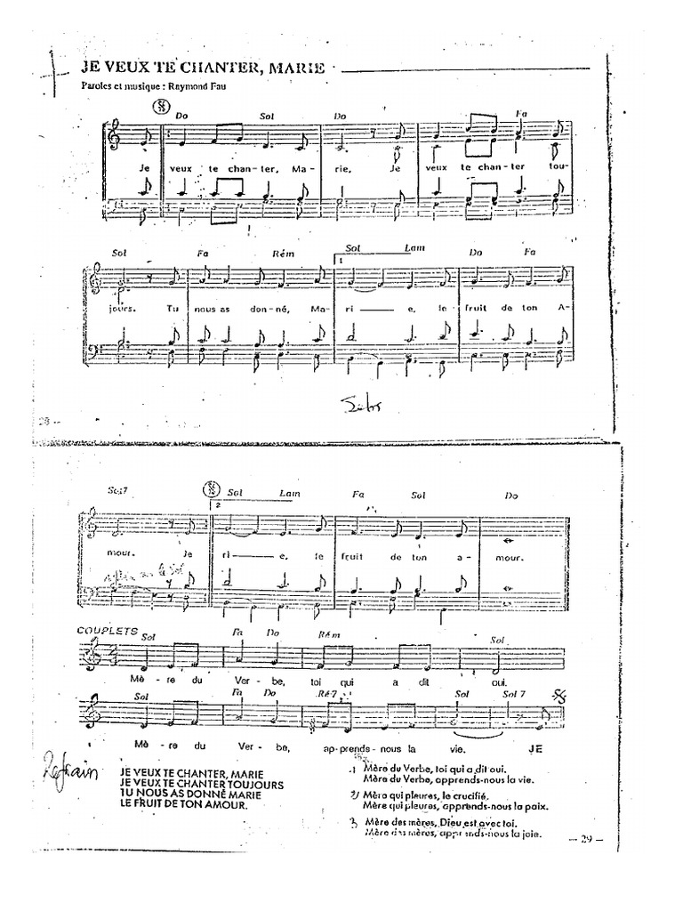 Je Veux Te Chanter Marie (R.fau) - Marie - Français | PDF
