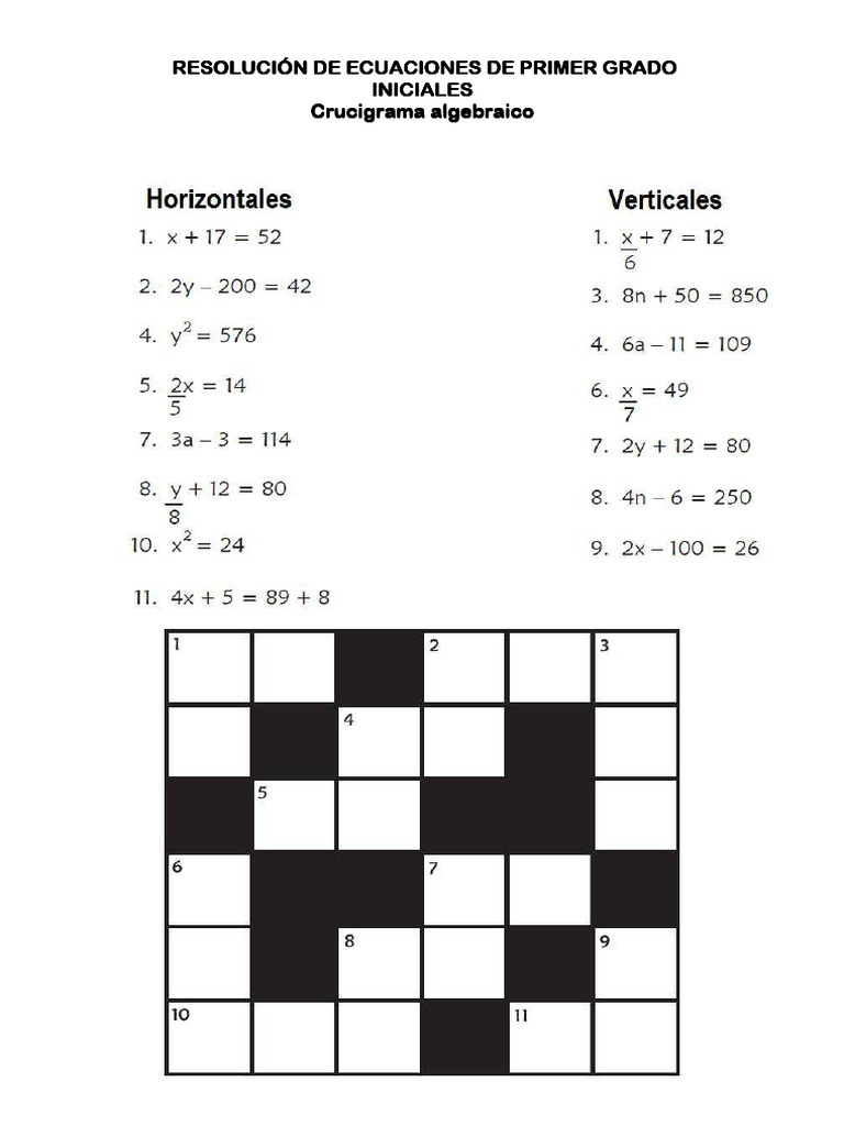 Resuelve Estas Ecuaciones y Coloca Las Soluciones en El Crucigrama Adjunto | PDF