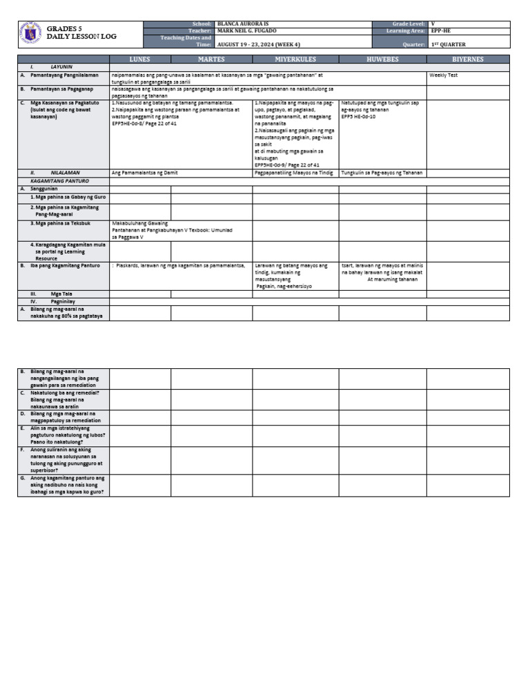 DLL - Epp 5 - Q1 - W4 | PDF