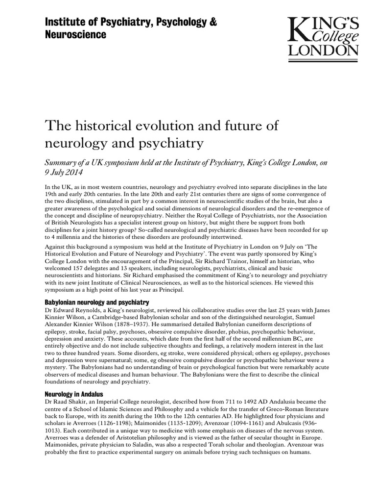 The Historical Evolution and Future of Neurology and Psychiatry | PDF