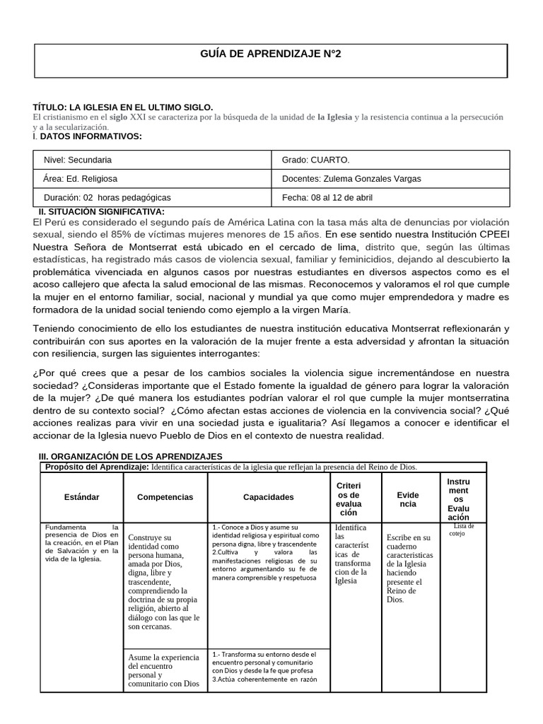 Guia - N 2 - Cuarto | PDF