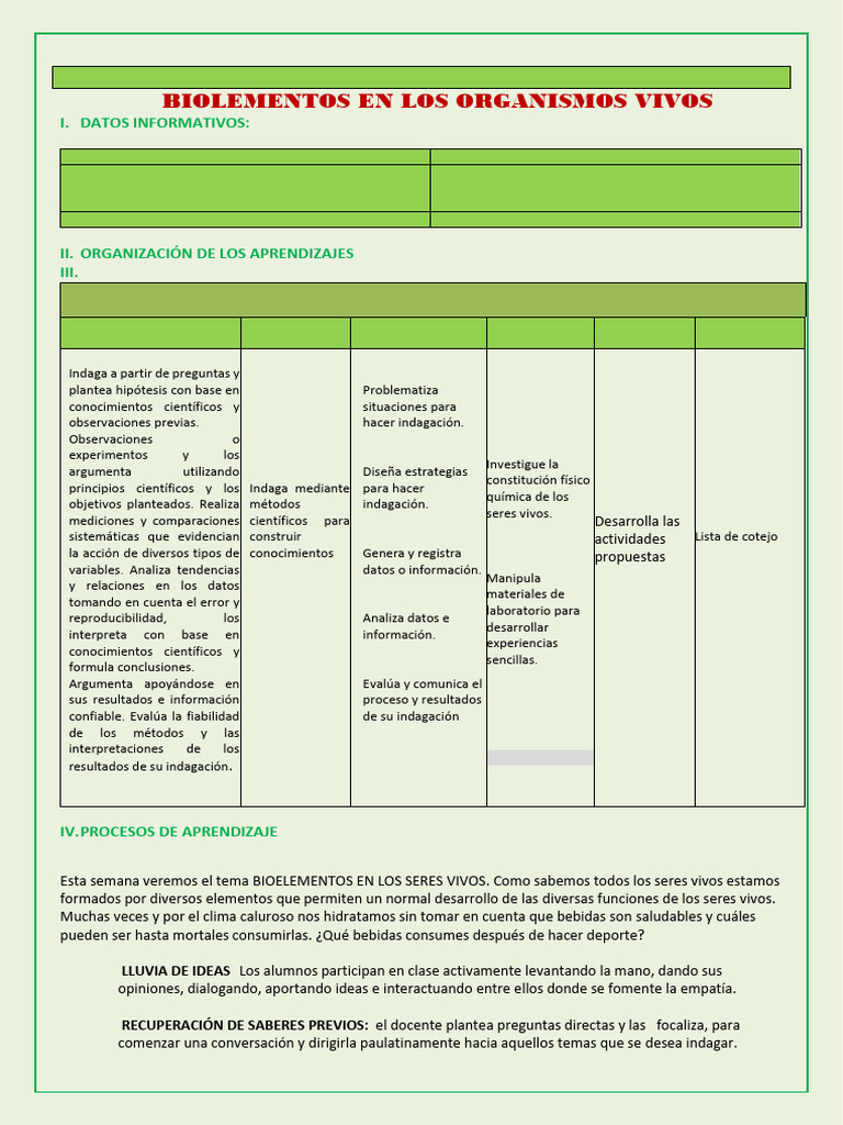 Guia N01 Cuarto Ano Bioelelementos | PDF