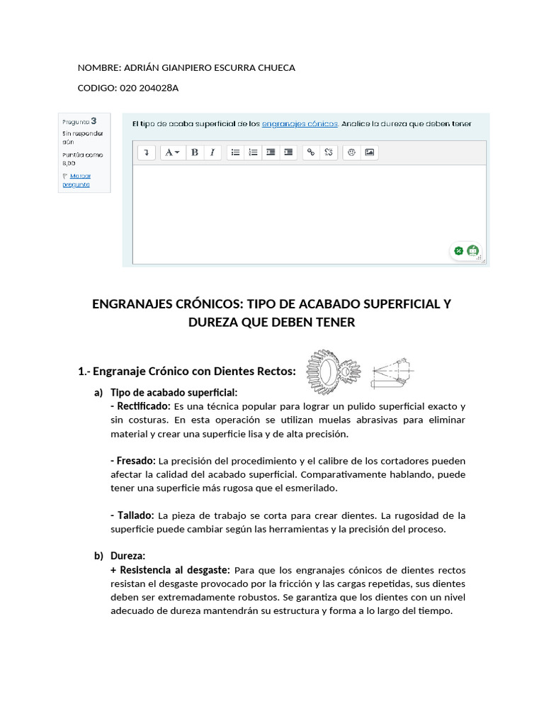 Engranajes Crónicos: Tipo de Acabado Superficial Y Dureza Que Deben Tener | PDF