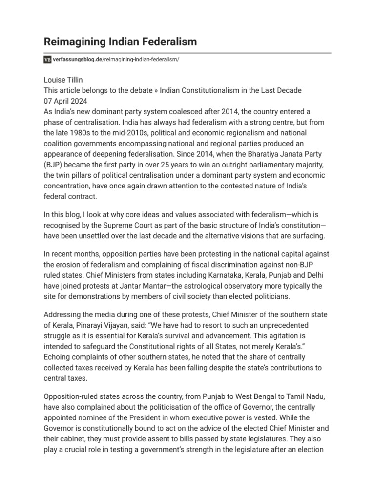 Reimagining Indian Federalism | PDF