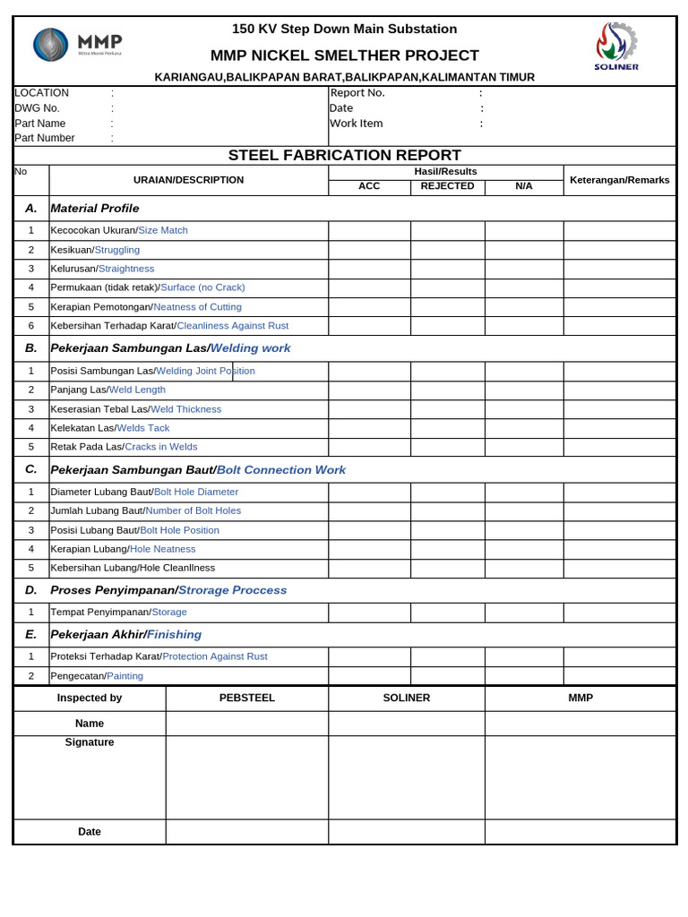Form Ceklis Fabrikasi Baja | PDF