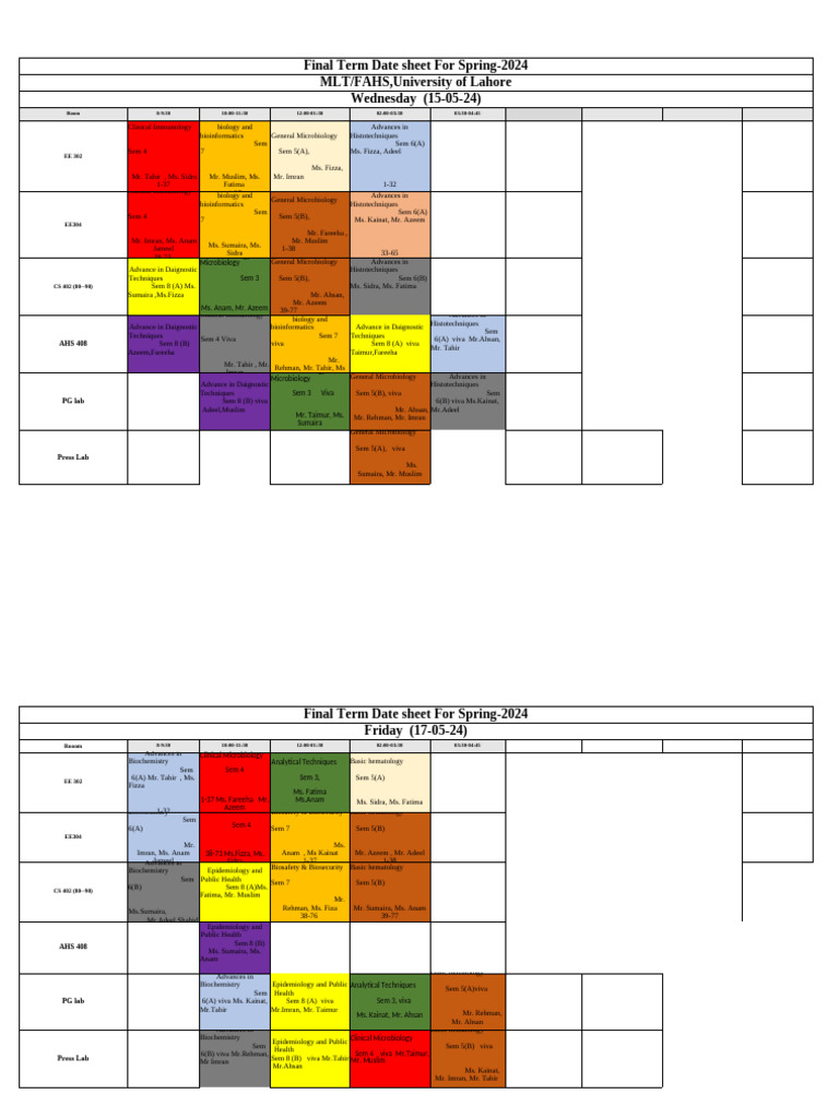 Finals Date Sheet Spring- 2024 Updated (3rd to 8th) | PDF