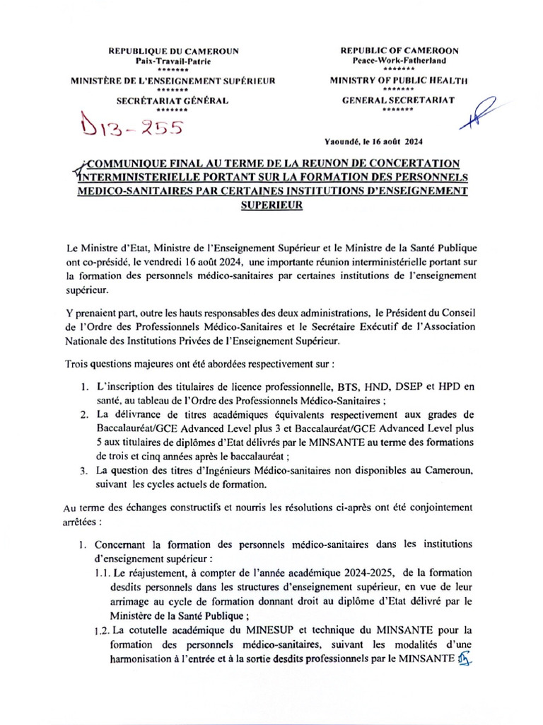 Communiqué Final MINSUP MINSANTÉ | PDF
