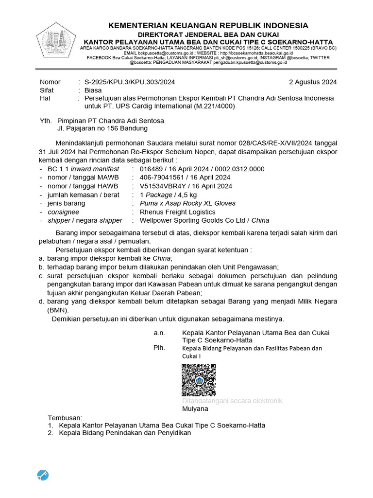 Contoh Persetujuan Reekspor | PDF