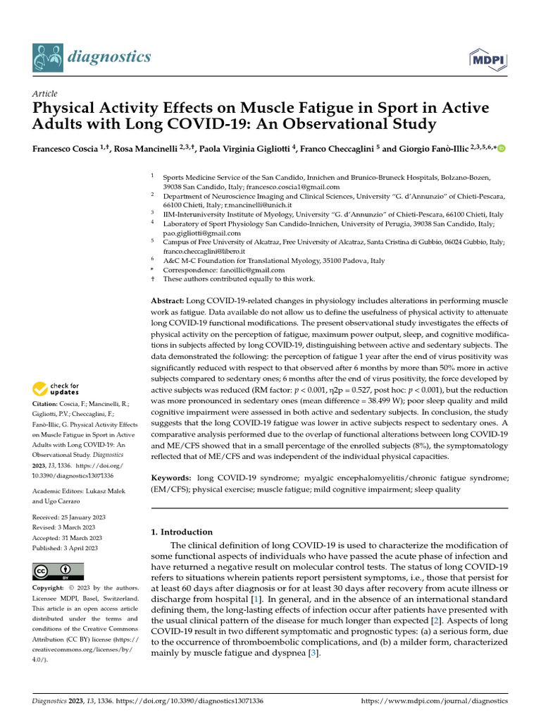 Hysical Activity Effects On Muscle Fatigue in Sport in Active Adults With Long COVID-19: An ...