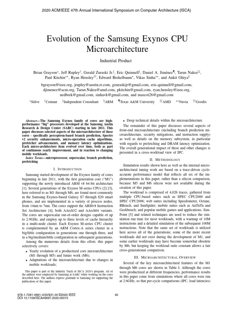 Evolution of The Samsung Exynos CPU Microarchitecture | PDF