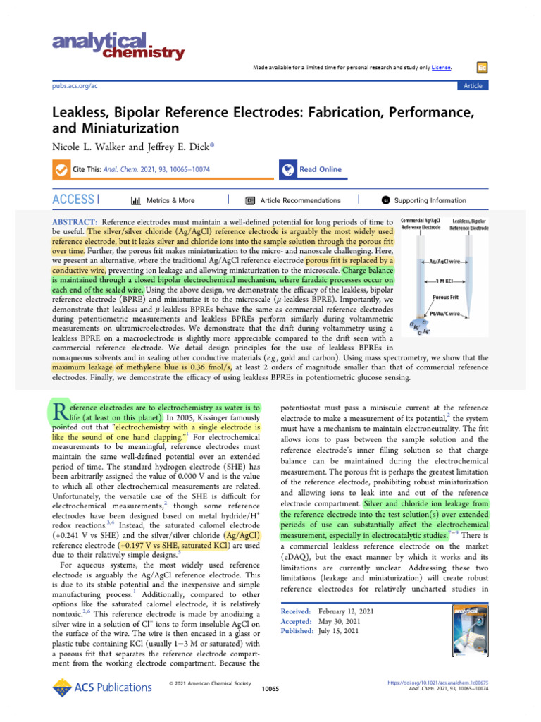Leakless Bipolar Ref Electrodes 2021 AnalChem | PDF