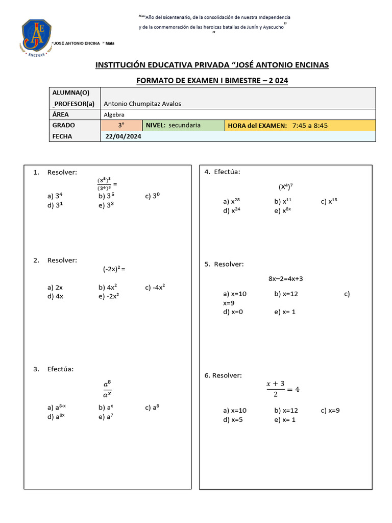 Algebra 3° | PDF