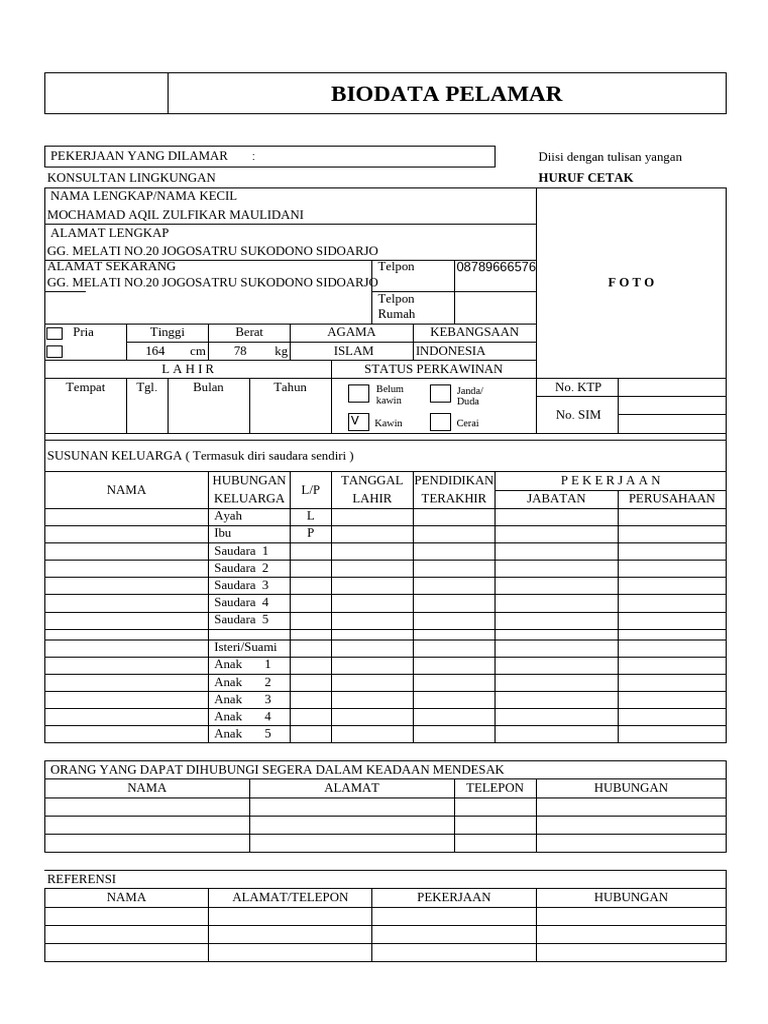 Form Biodata Pelamar | PDF