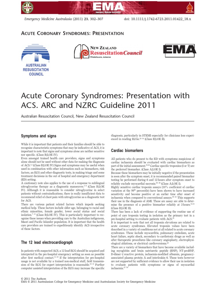 Acute Coronary Syndromes: Presentation With ACS. ARC and NZRC Guideline ...