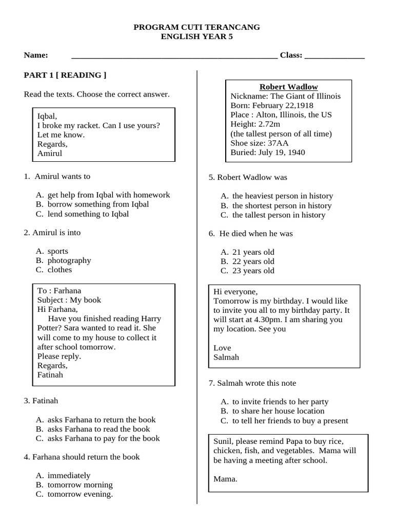 Program Cuti Terancang Bi Year 5 -Edited Copy | PDF