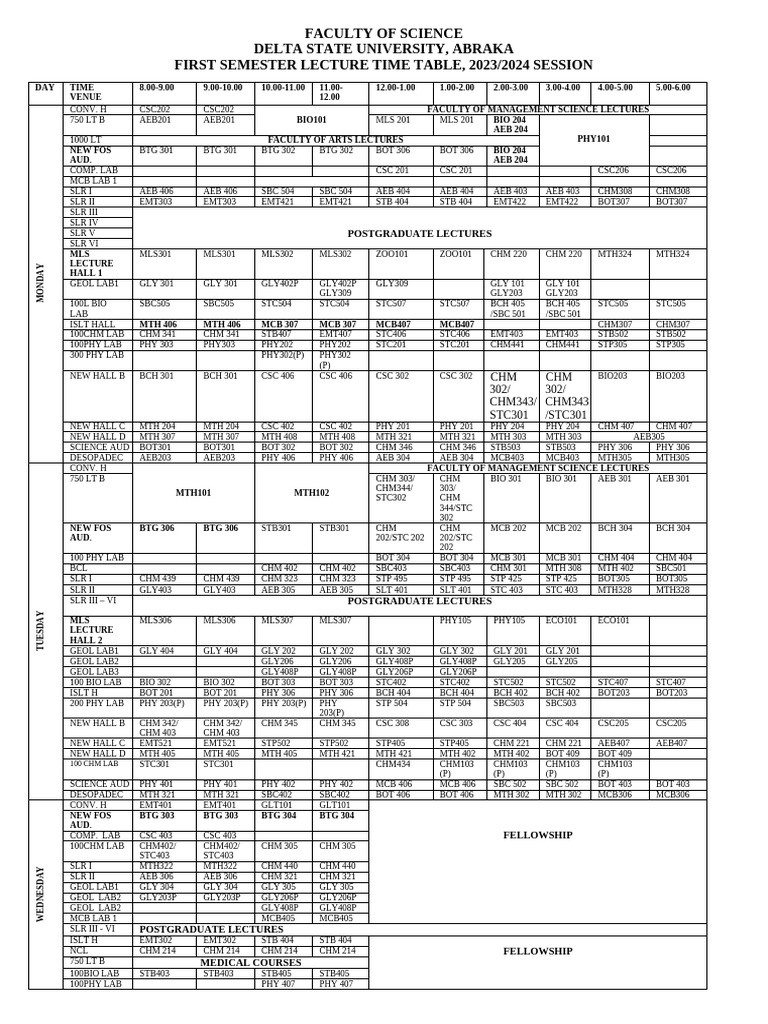 First Semester 2023-2024 Lecture Time Table - MODIFIED_011205 | PDF First Semester 2023-2024 Lecture Time Table - MODIFIED_011205 | PDF