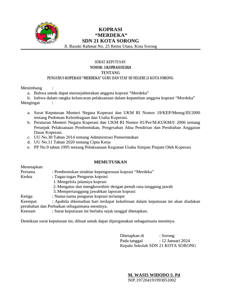 SK Pengurus Koperasi | PDF