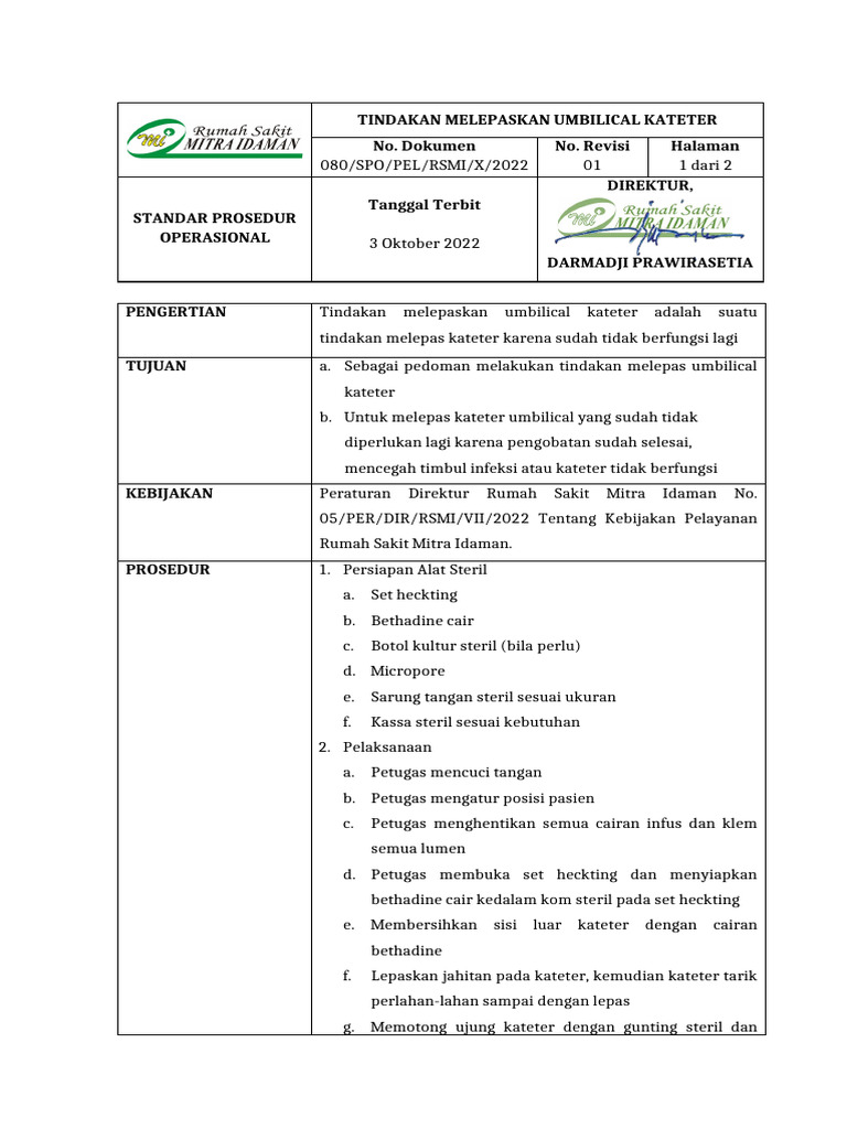 SPO 80 Tindakan Melepaskan Umbilical Kateter | PDF