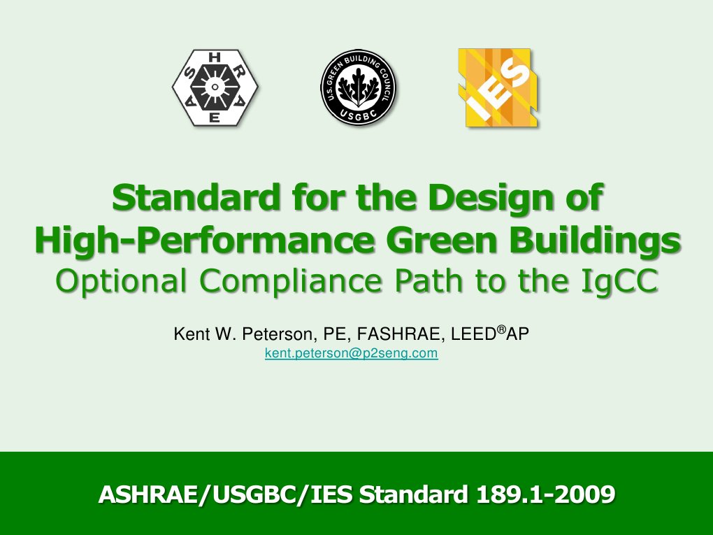 Standard For The Design of High-Performance Green Buildings: Optional ...