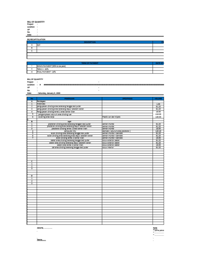 FORMAT BQ - HRG. KOSONG (Tanpa PT) | PDF