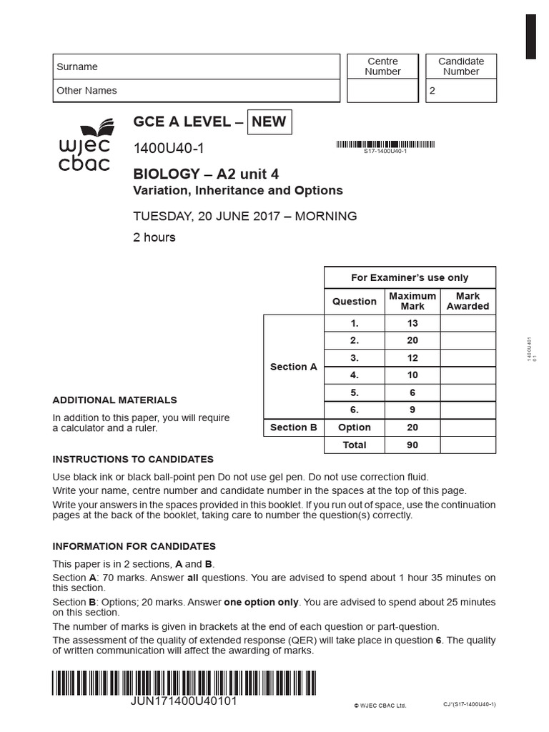 June 2017 QP - Unit 4 WJEC Biology A-Level | PDF | Lyme Disease | Elisa