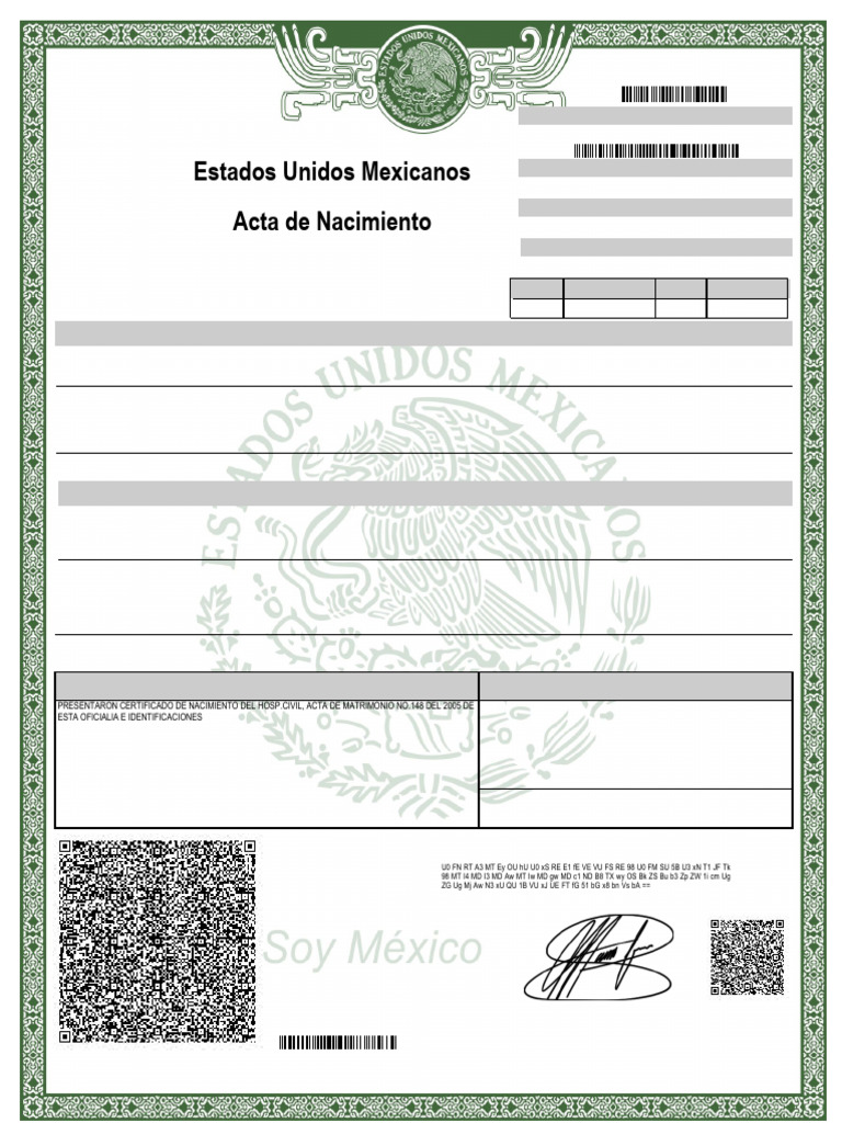 Ejemplo de Acta de Nacimiento Mexicana Digital | PDF