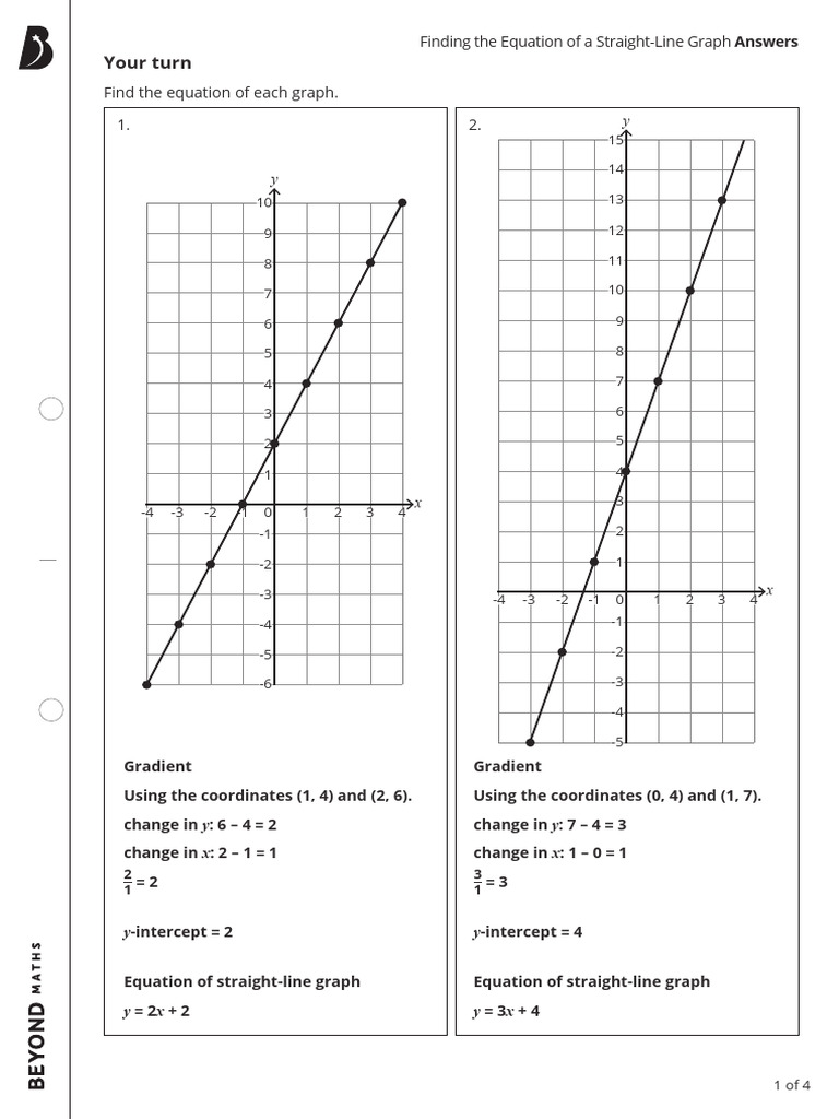 Finding The Equation of A Straight-Line Graph (Answers) | PDF ...