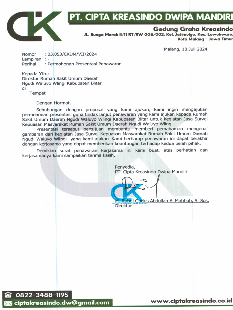 CKDM - Surat Permohonan Presentasi Proposal | PDF