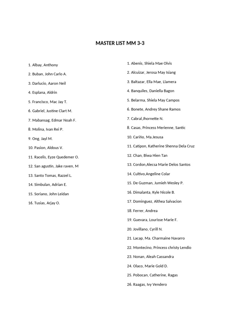 mm3-3 Masterlist | PDF