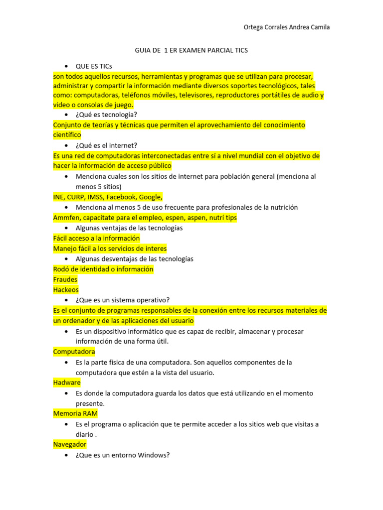 Guia de 1 Er Examen Parcial Tics | PDF