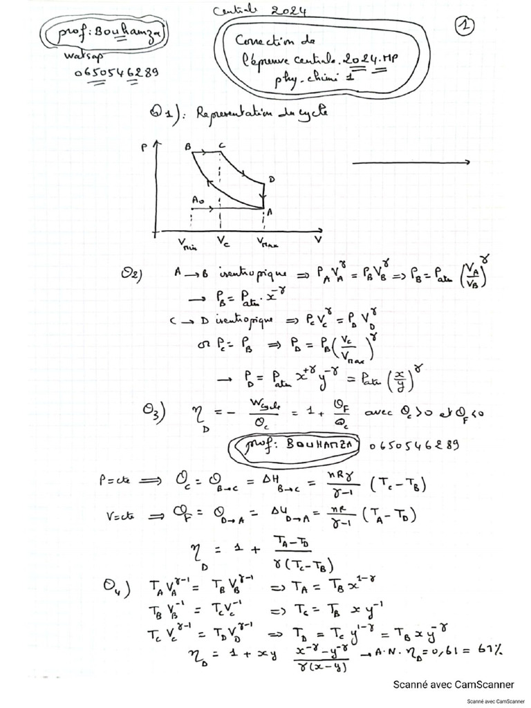 Correction Centrale 2024 Phy Chim 1 BOUHAMZA | PDF
