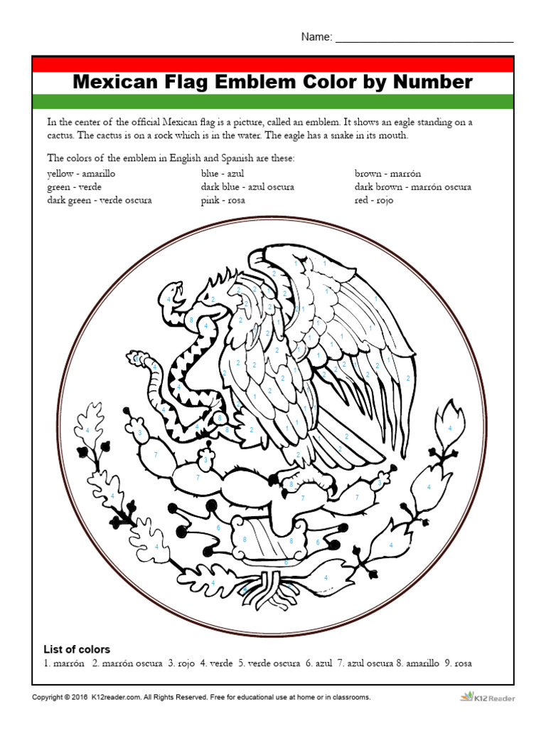 Mexican Flag Emblem Color by Number | PDF