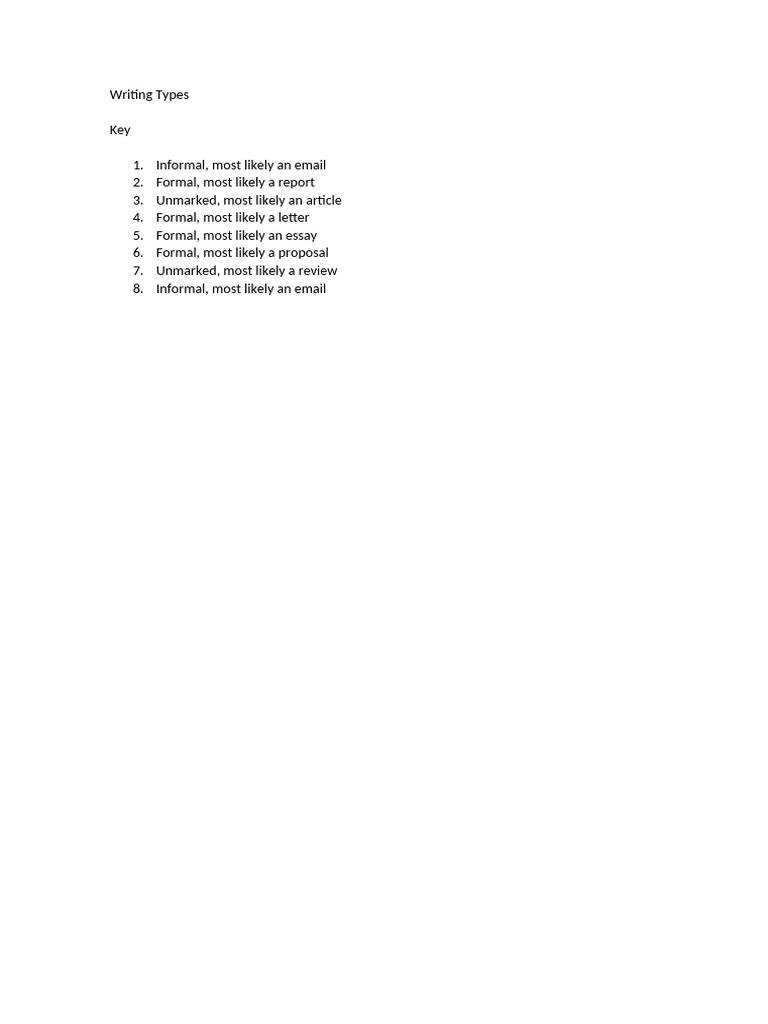 EIM 1 - Writing Types Identification - KEY | PDF EIM 1 - Writing Types Identification - KEY | PDF