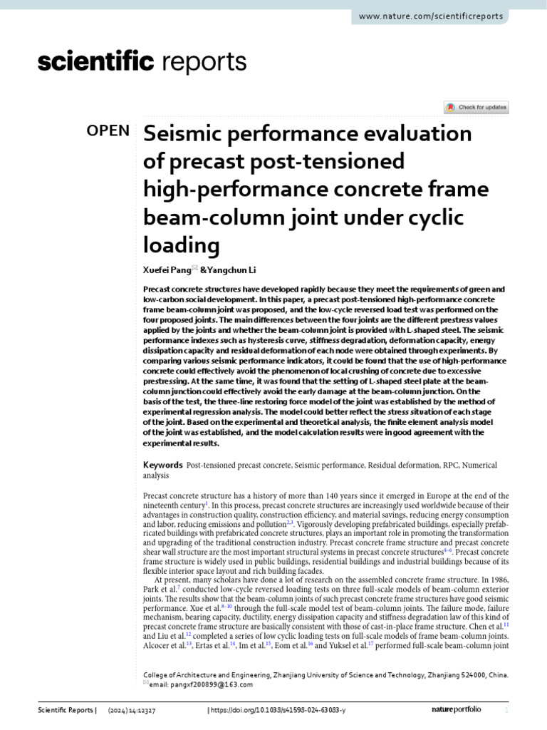 2024 - Seismic Performance Evaluation of Precast Post Tensioned High ...