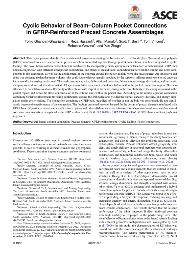 Ghanbari Ghazijahani Et Al 2022 Cyclic Behavior of Beam Column Pocket ...