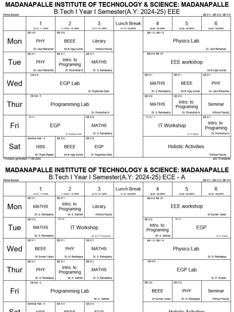 1.2 B.tech I Yr I Sem - Sectionwise TT W.E.F 19-08-24 | PDF