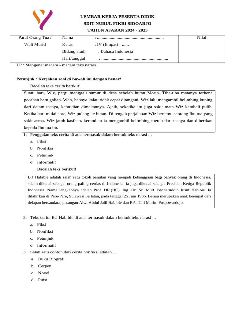 LKPD Bindo Mengenal Teks Narasi | PDF