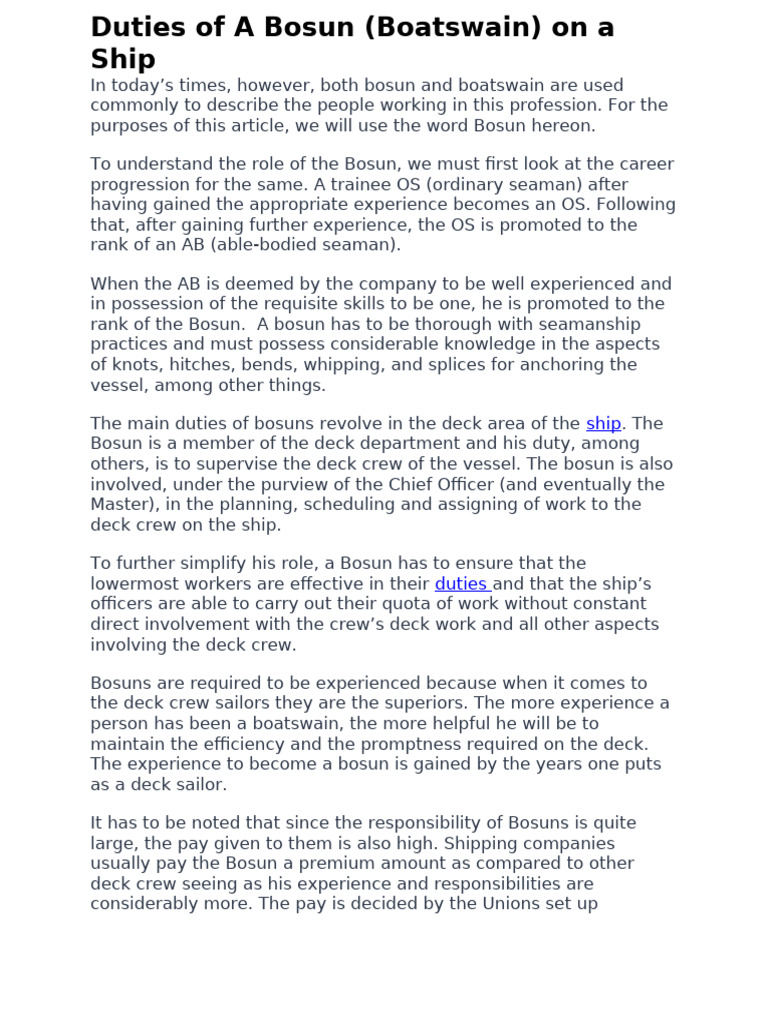 Duties of A Bosun | PDF