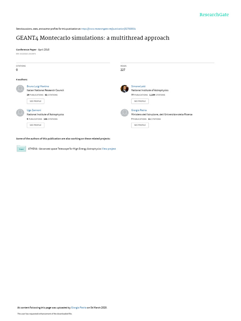 GEANT4 Montecarlo Simulations A Multithread Approa | PDF